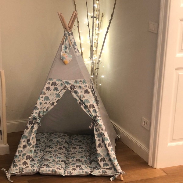 Teepee for Kids Customized From Cotton Gray Stars, Teepee Tent for ...
