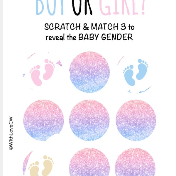 GIRL Instant Download Gender Reveal Digital Scratch Card Digital ...