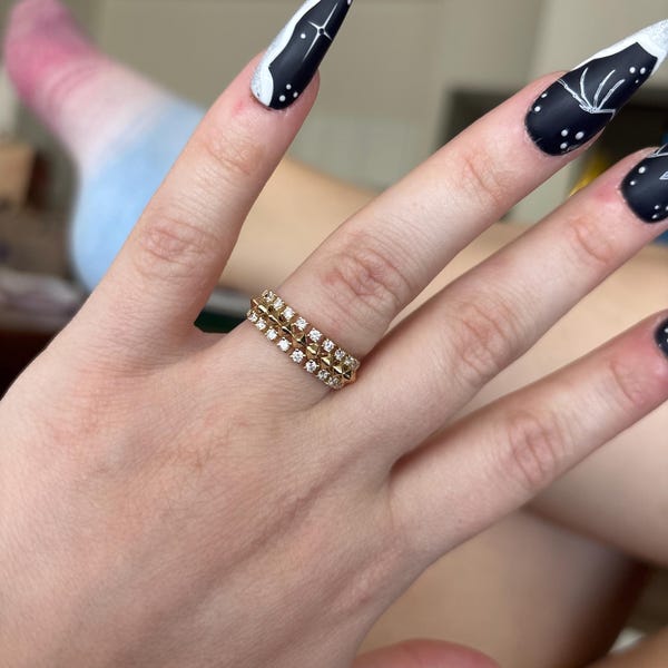 14K Solid Gold Full Finger Diamond Ring, Stone Antique Gold Ring ...