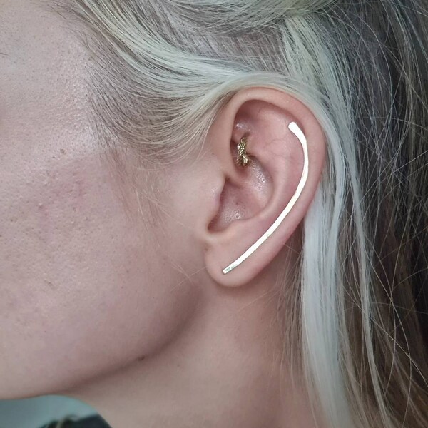 Hammered Ear Climber: Sterling Silver Ear Sweep - 50mm - Etsy UK