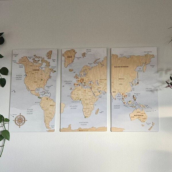 World Map Push Pin Wall Art With FREE Pins, Cork World Map Board ...