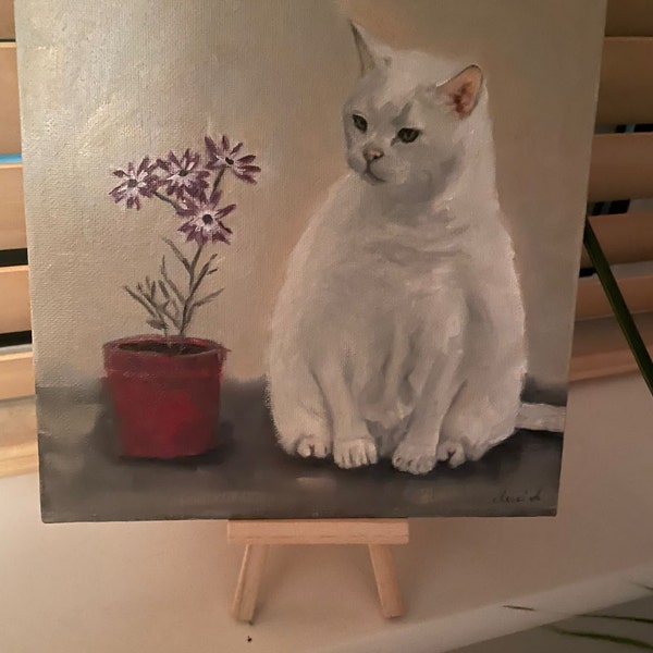White Cat Art Print, White Cat Painting, Giclee Print, Hand Painted ...