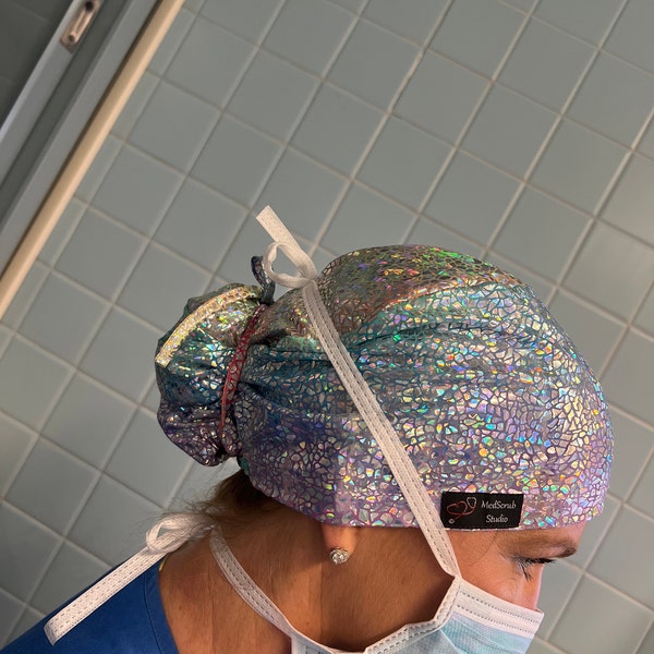 STRETCH Ponytail Scrub Cap,ava Mermaid Metallic Scrub Cap for Women ...