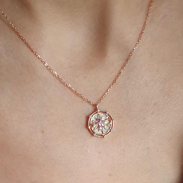 Vintage Pink Crystal Star Pendant Necklace Yellow Gold North Star ...