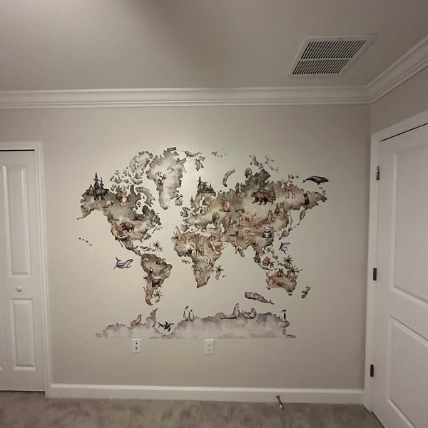 WORLD MAP Wall Decal for Kids, World Map Wall Decal, Wall Decal Animals, World Map Decals ...