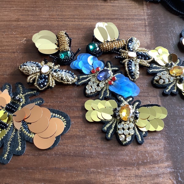 2 PCS Beaded Bee Patch, Sequined Bees Applique Patch, Sequins Patch for ...