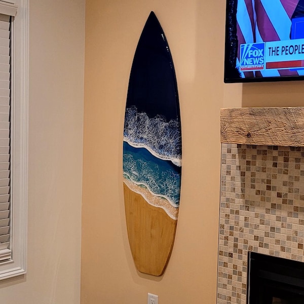 Surfboard Wall Resin Art Bar Decor, Wooden Wall Hanging Art, Surfer ...