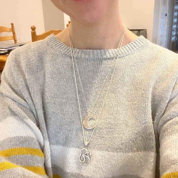 Large Solid Sterling Silver Full Moon & Crest - Wear the Mama Moon ...