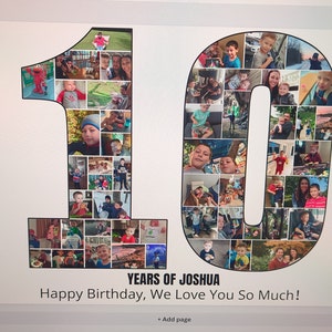 PRINTABLE Custom Any Number Photo Collage, Personalized Numbers Collage ...