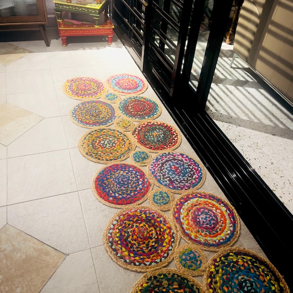 Oval Jute Stair Steps, Hand Braided Chindi Jute Rug, Stair Treads ...