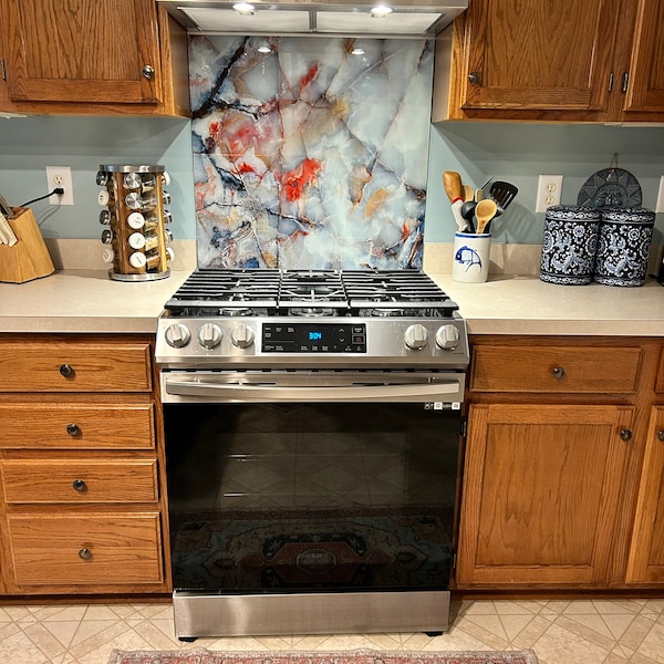 Tempered Glass Backsplash, Stove Back Cover, Kitchen Backsplash for ...