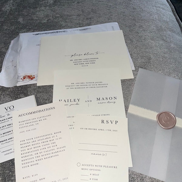 Champagne Pink and Ivory Wedding Invitation Suite With Monogram Wax ...