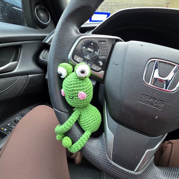 Cute Amigurumi Frog Steering Wheel Accessory, Crochet Panda Gear Shift ...
