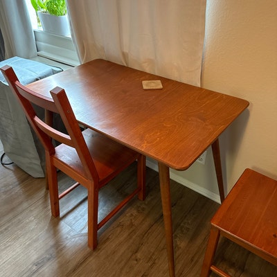 Walnut Wood Rectangle Computer Desk Table, Narrow Spacesaver Modern ...