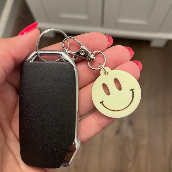 Acrylic Happy Face Keychain: Retro Trendy Charm - Etsy