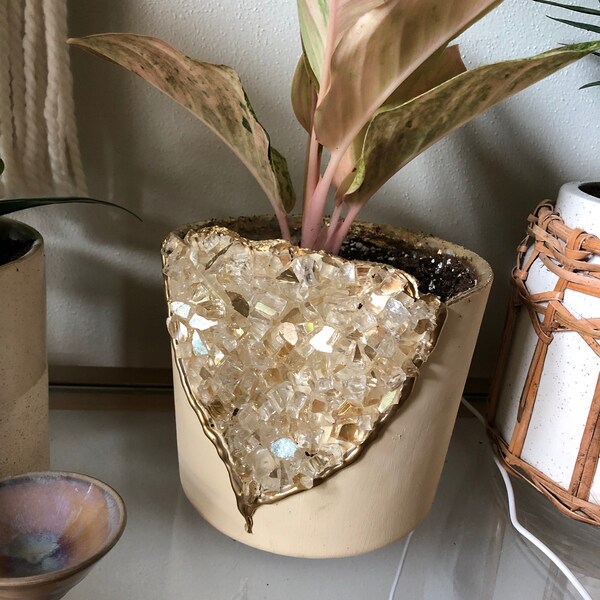 6 Inch Geode Pot - Concrete Pot - Hand Painted Pot - Stone Pot ...