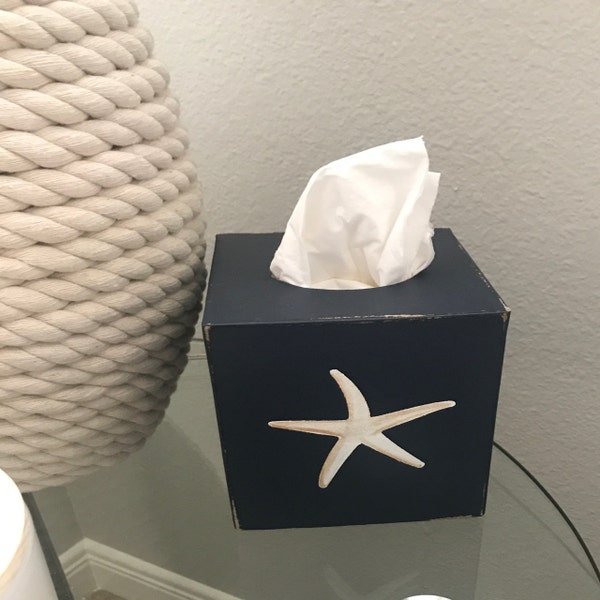 Nautical Beach Coastal Star Fish Hand Painted Tissue Box Cover GCC6694 ...