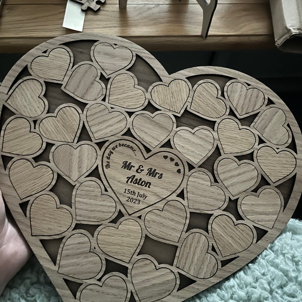 Oak & Walnut- Wedding Heart Shaped Alternative Guestbook With Sign - up ...