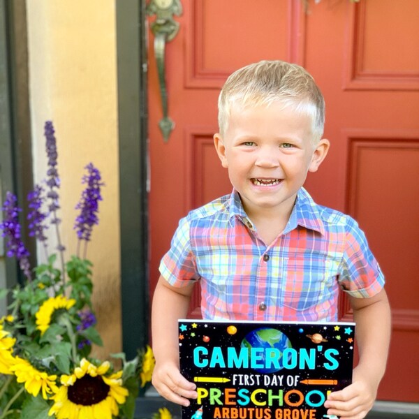 First Day of Preschool Sign 1st Day of Kindergarten Boy Planets Oter ...