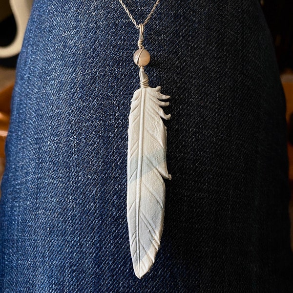 CUSTOM - 3-inch Leather Feather Pendant - Bird Feather Necklace - Etsy