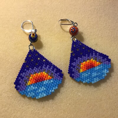 Ocean Sunset Beaded Earrings Pattern, Beading Pattern, Seed Bead ...