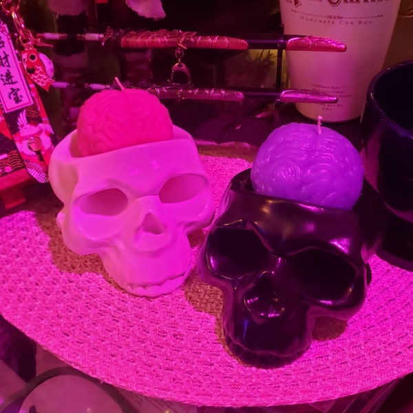 Human Brain Candle in Skull Candle Holder | Color Brain Candles ...
