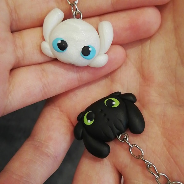 Night Dragon Keychain - Light Dragon Necklace – Black Dragon - White ...