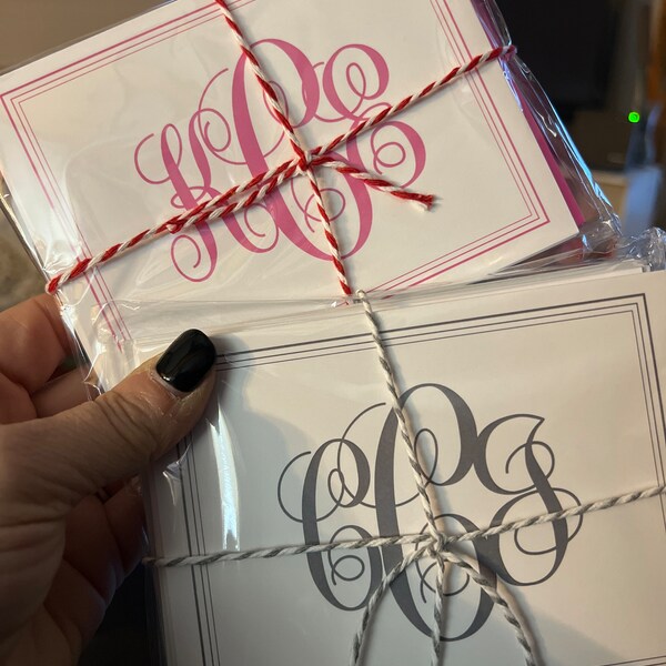 Personalized Monogram Folded Thank You Card, Monogram Folded Stationery ...