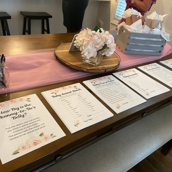 20 Blush Pink Floral Roses Baby Shower Games, Baby Shower Games ...