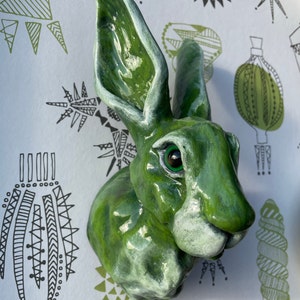 Hare Sculpture Made in UK Wall Art Mixed Media Rabbit Head Individual ...