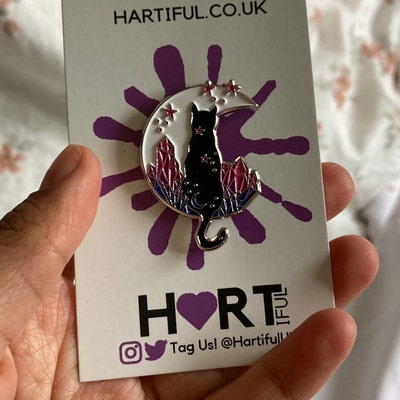 Bisexual Pride Flag Crystal and Cat Glitter Enamel Pin Set of Two or ...