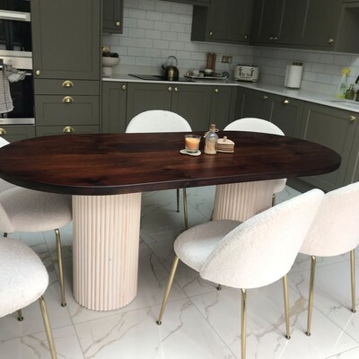 Bespoke Scandi Style Solid Wood Oval Dining Table With Ribbed Pillar ...