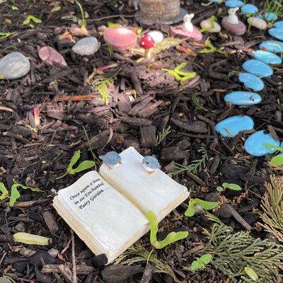 A Fairy Garden Tale Book With Birds, Fairy Garden, Birds Reading, Mini ...