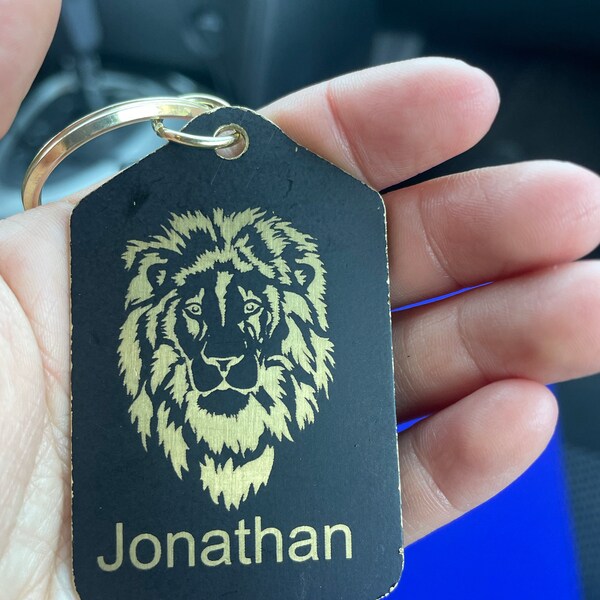 Black Metal Keychain, lion Head, Personalized Engraving Included - Etsy
