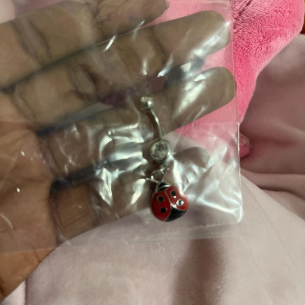 Ladybug Belly Ring: Enamel Charm, CZ, 14g Navel Piercing - Etsy