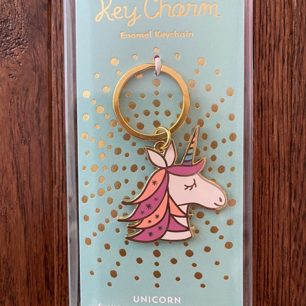 Unicorn Enamel Keychain – Gold Metal Key Charm for Keys, Purse ...
