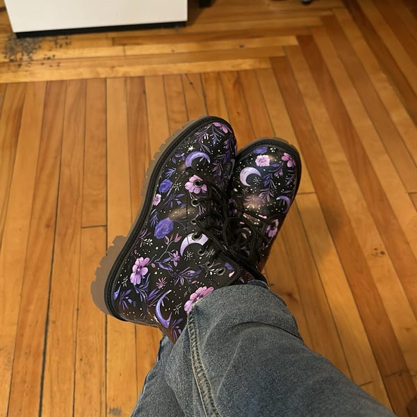 Fairy Witch Vegan Leather Combat Boots, Witchy Combat Boots, Green ...