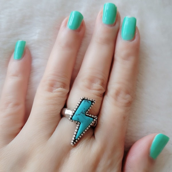 Thunderbolt Stone Ring - Etsy