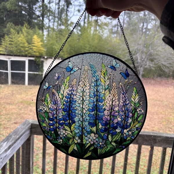 Texas Bluebonnet Butterfly Stained Glass, Wildflowers Glass Window ...