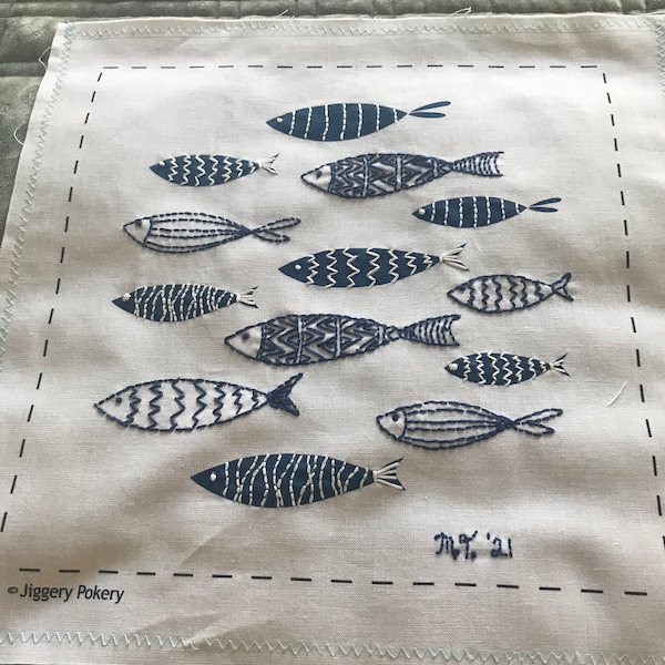 Blue Fish Embroidery Kit. Scandi Design. Embroidered Wall Art. - Etsy