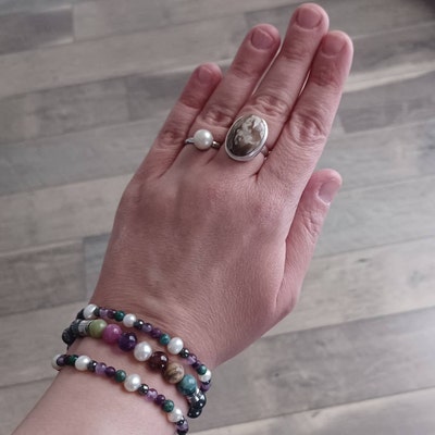 Large Green Amber Gemstone Silver Ring 925 Sterling Solid Boho Silver ...