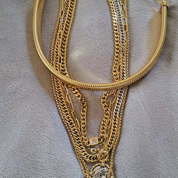 Layered Mixed Chain Necklace Set, Gold Multi Layer Necklace, Mixed ...
