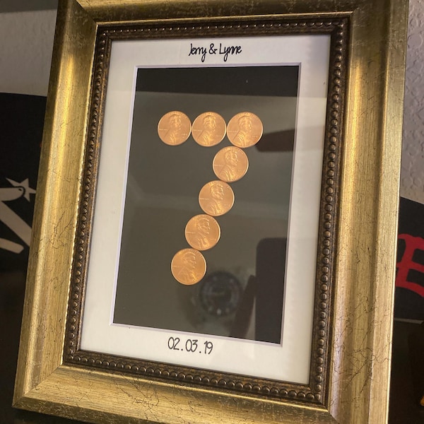 Copper Coin 7 Year Anniversary Gift - Framed 7 Configuration - Etsy