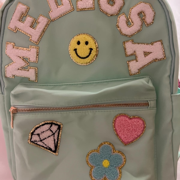 Sewn Patches Backpack Personalized Nylon Backpack With Patch Chenille ...