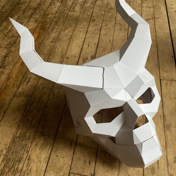 Horned Skull, Demon Paper Mask, Lowpoly 3D Papercraft Mask Template ...