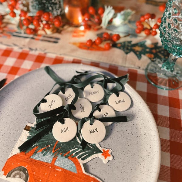 Clay Name Tags, Personalised Clay Tags, Place Names, Wedding Favours ...