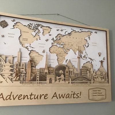 World Landmarks Wood Wall Art World Attractions Home Wall Decor Travel ...