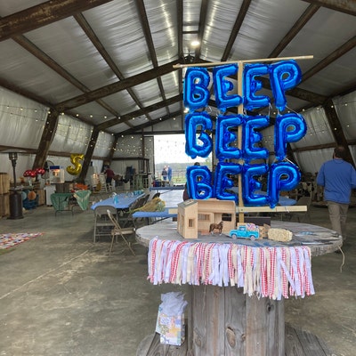BEEP BEEP BEEP Letter Balloons 1st Birthday Banner Little Blue Truck ...
