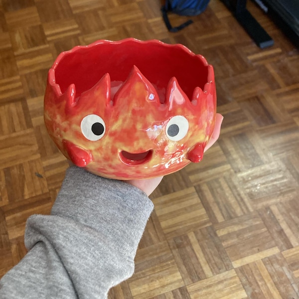 Pre-order Cute Handmade Fire Demon Ceramic Yarn Bowl,pottery Knitting ...