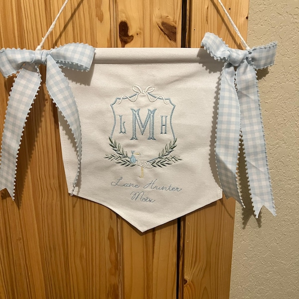 Custom Stork Baby Hospital Banner | Embroidered Birth Announcement ...